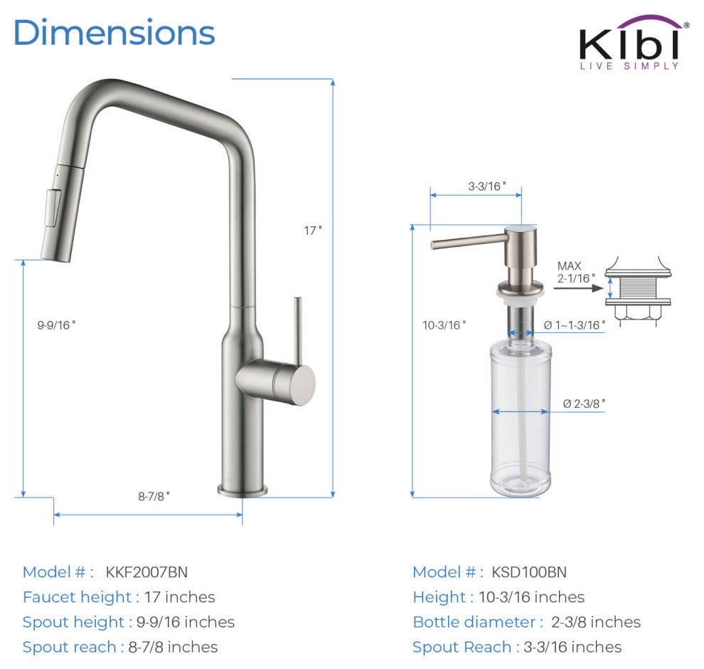 Macon Single Handle Pull Down Kitchen Faucet, Brushed Nickel, W/ Soap