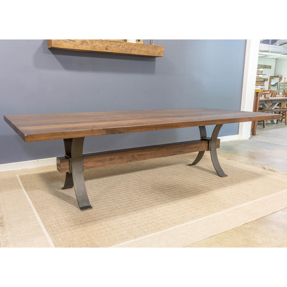 Hamilton Modern Walnut Dining Table, Steel Timber Base, 48"x84"