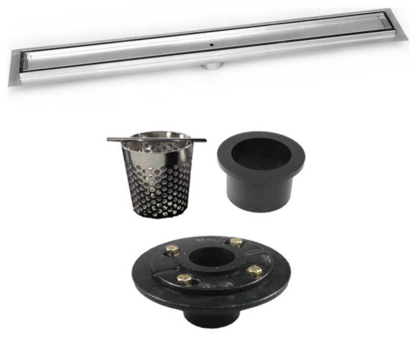 Tile Insert Linear Drains With Cast Iron Drain Base and Hair Trap Set