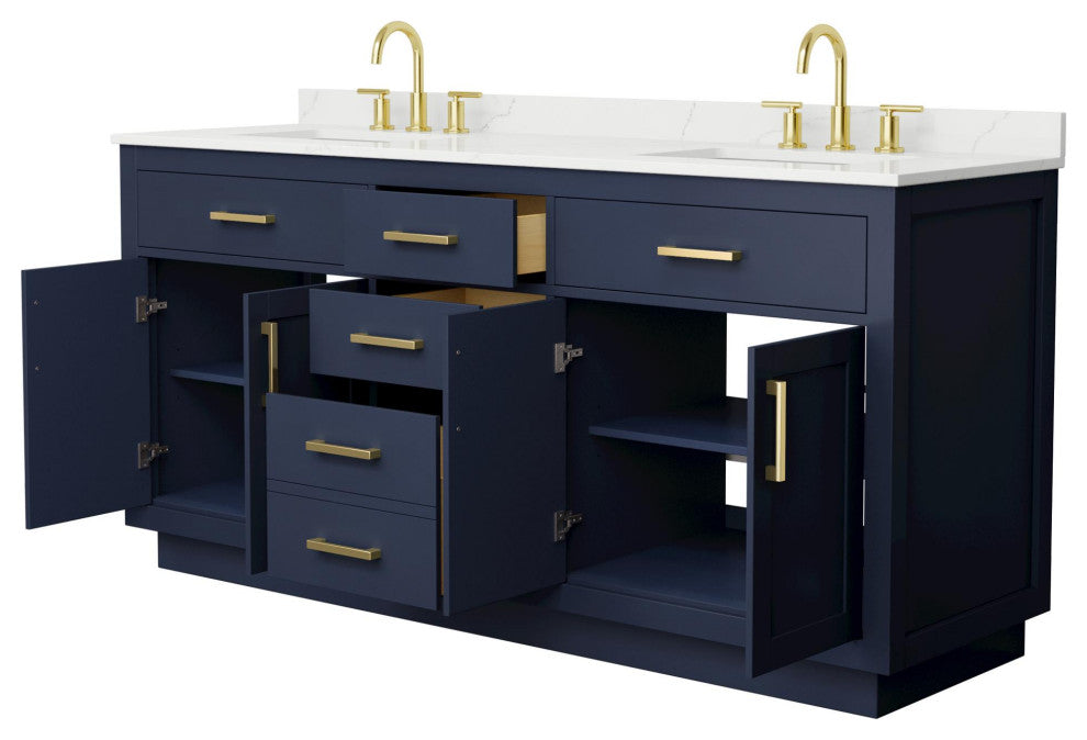 Beckett Tk 72" Dark Blue Double Vanity Giotto Quartz Top 3-hole Gol
