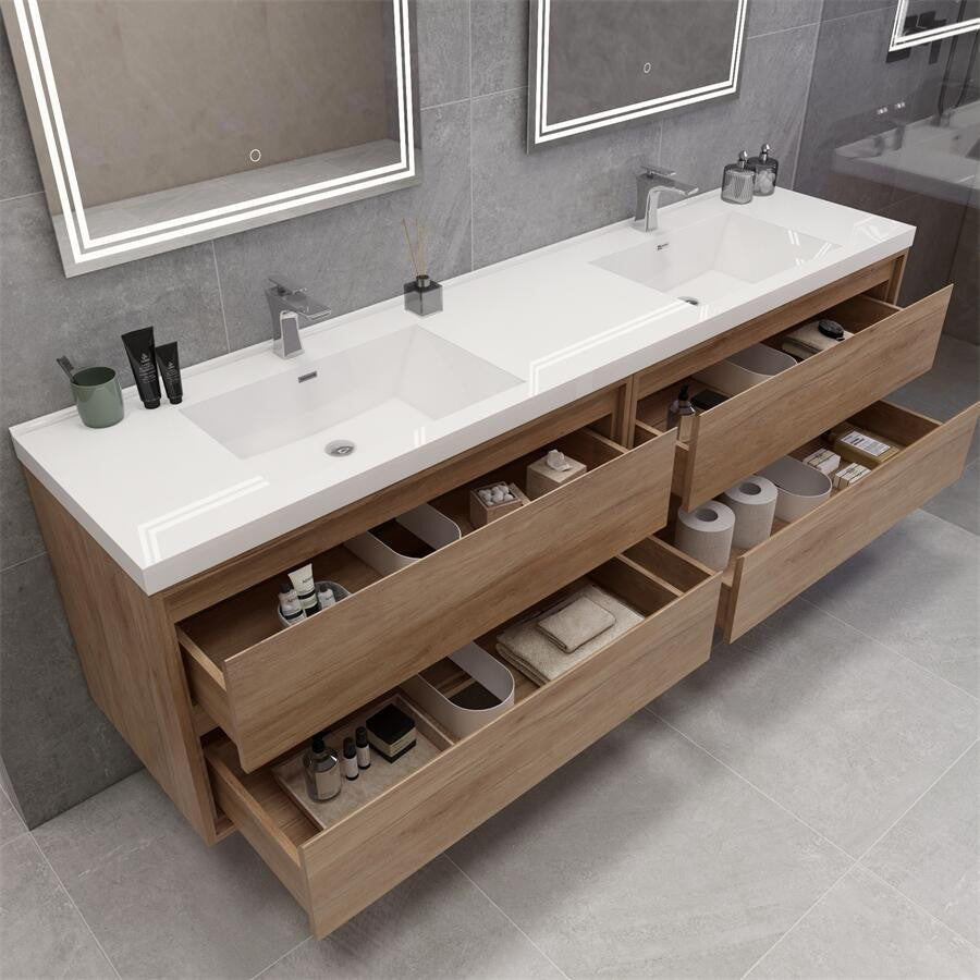 MOM 84 Wall Mounted Vanity With 4 Drawers and Acrylic Double Sink, Gra