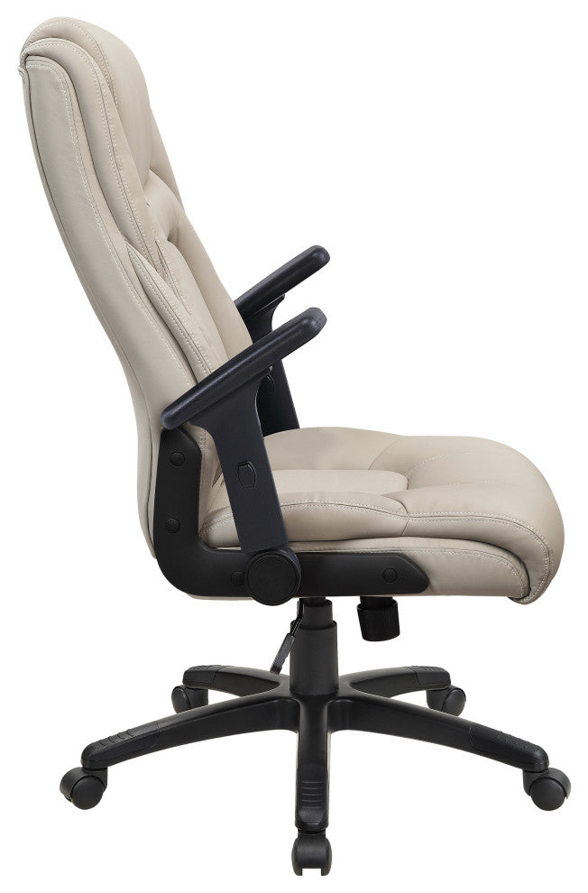Executive High Back Office Chair, Taupe Bonded Leather With White Stit