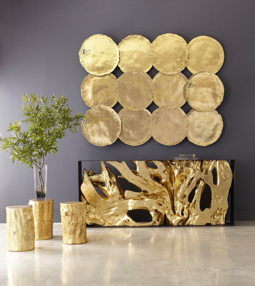Cast Oil Drum Wall Discs, Gold Leaf, 4-Piece Set