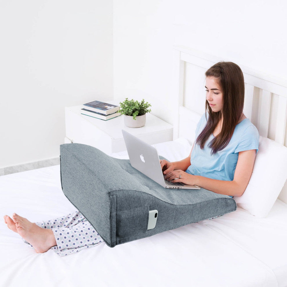 Reading Pillow Bed Foam Wedge Adult for Back Support, Gray, 24x9x21