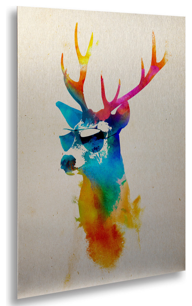 Robert Farkas 'Sunny Stag' Floating Brushed Aluminum Art, 22x16