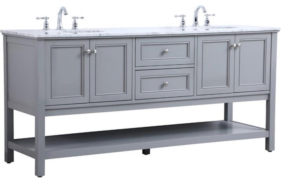 Elegant Decor Metropolis 72" Double Sink Marble Top Bathroom Vanity in