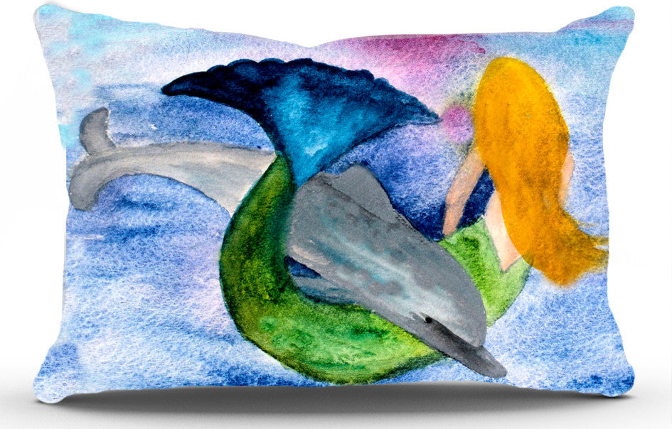 Mermaid Art Lumbar Throw Pillows From Art Playful Mermaid And Dolphin