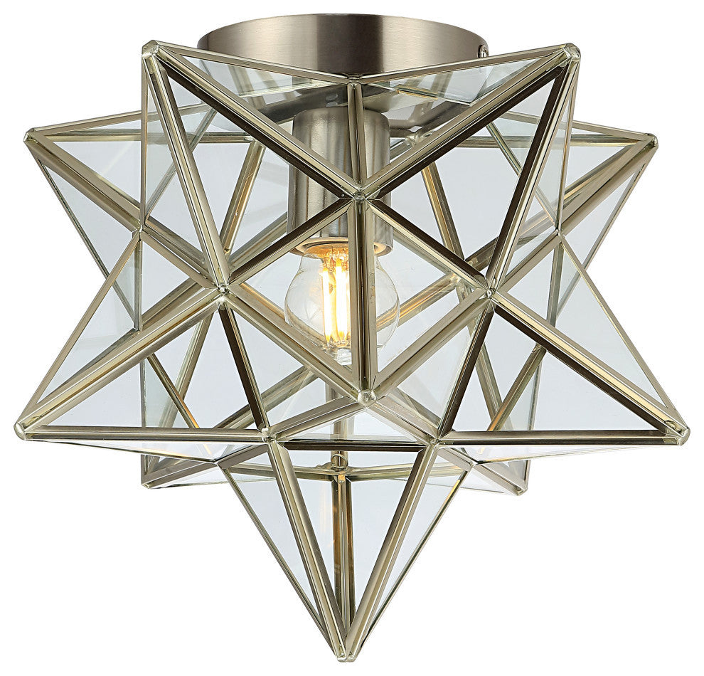 Stella Moravian Star Metal/Glass LED Flush Mount, Oil Bronze/Clear