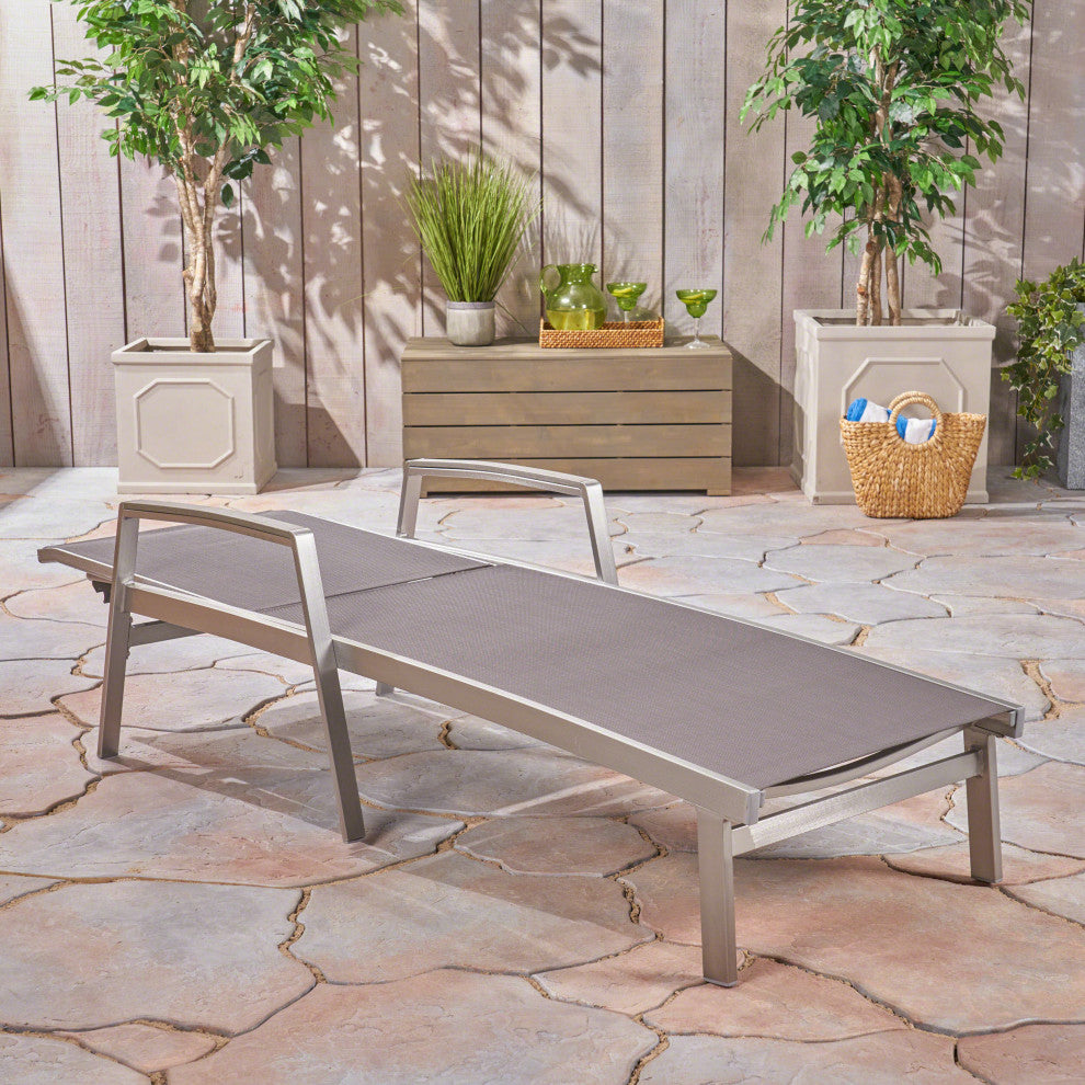 GDF Studio Joy Outdoor Mesh and Aluminum Chaise Lounge, Gray