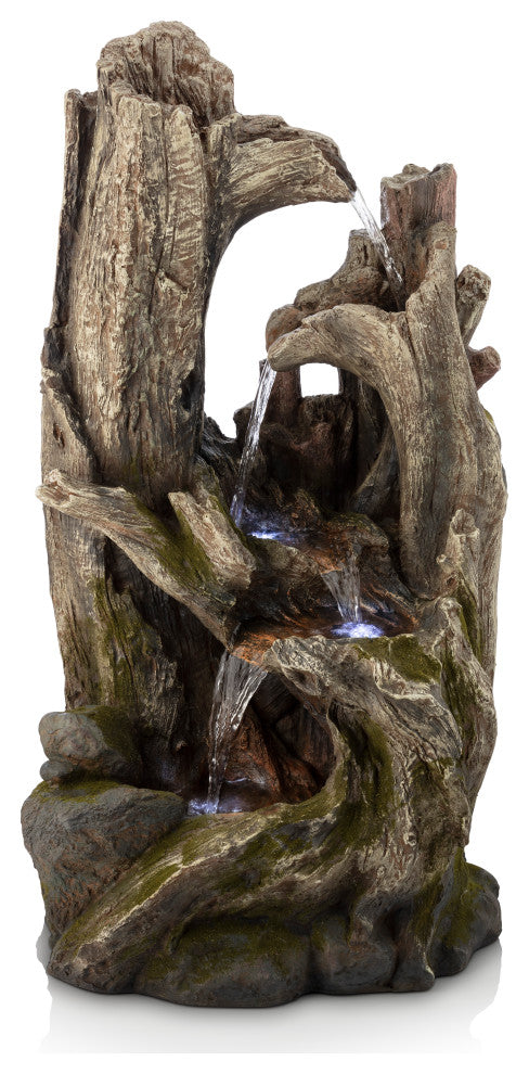 40" Tall 4-tier Rainforest Tree Trunk Waterfall Fountain With Led Ligh