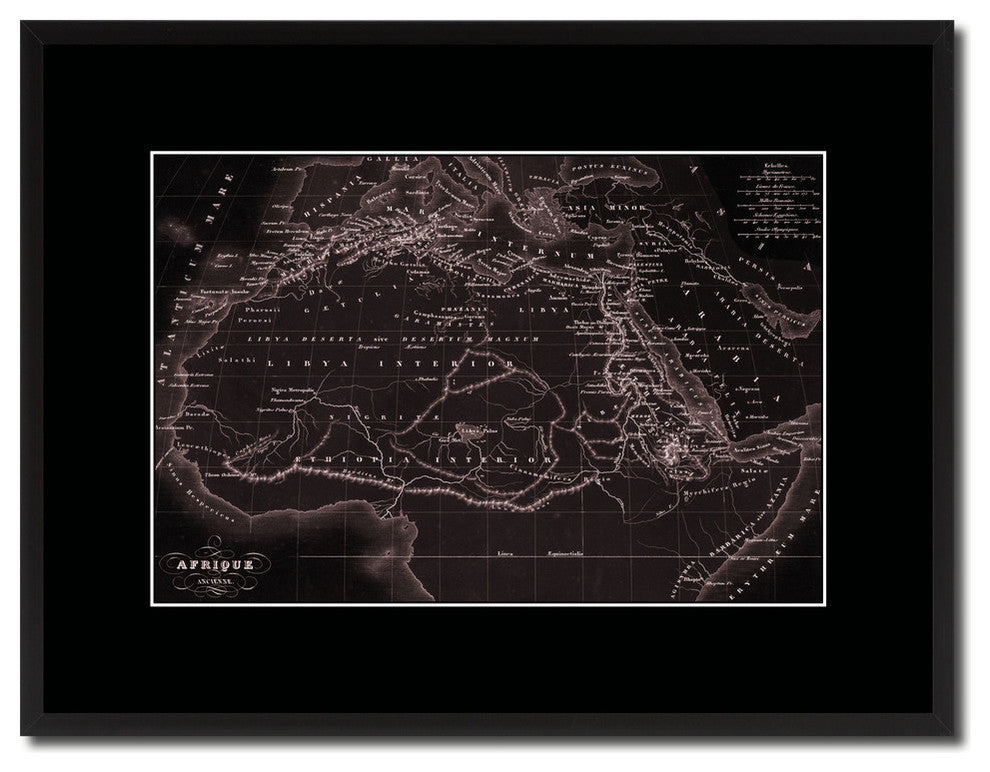 Ancient Africa Vivid Sepia Map Print On Canvas With Black Frame, 16" X