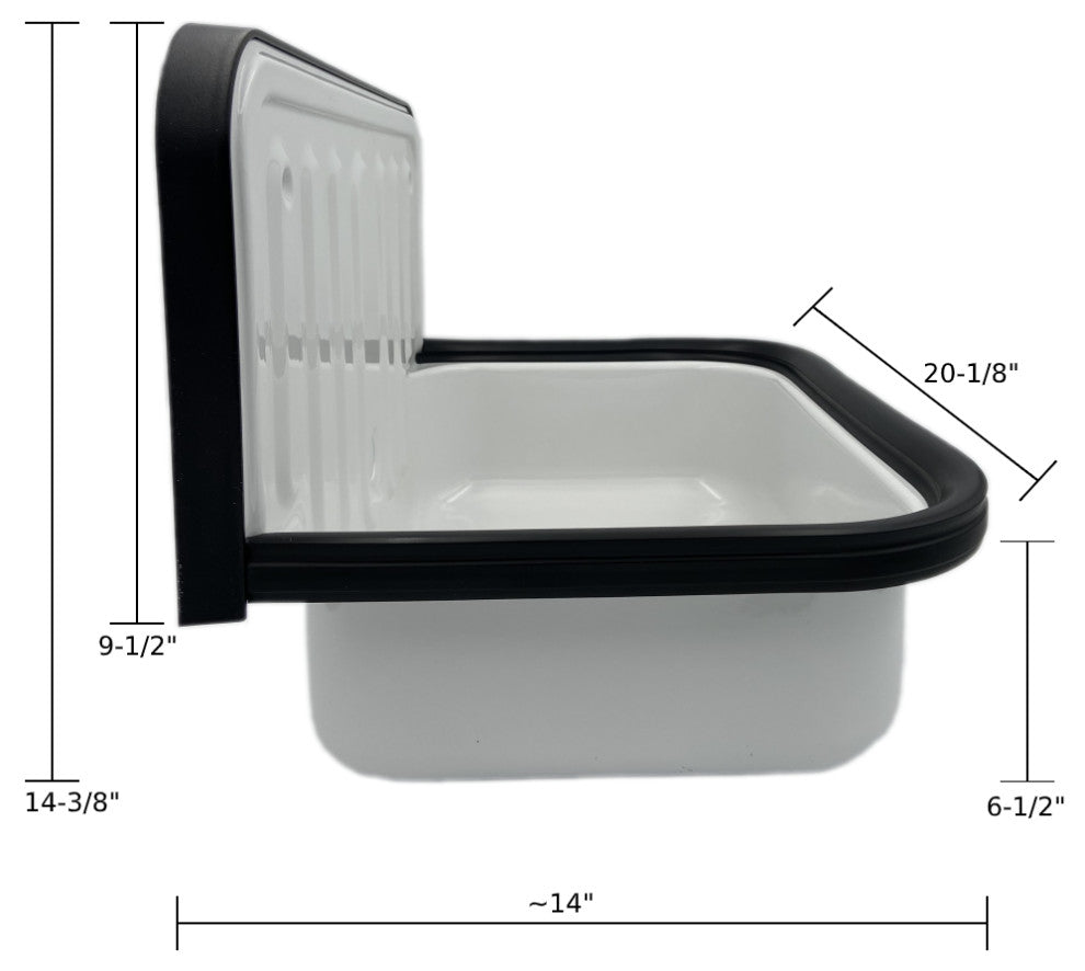 Wall Mounted Service / Utility Sink, White Glazed Steel, Drain and Cad