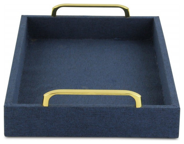 Navy Blue Linen and Wooden Tray