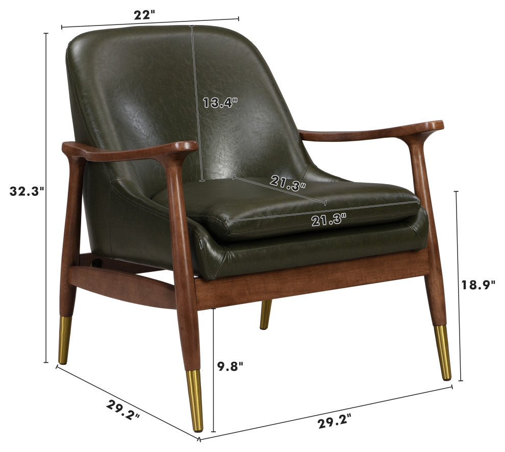 GDF Studio Mid-Century Modern Faux Leather Accent Chair, Wasabi Green,