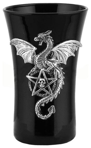 Dragon With Pentagram Shot Glass, Myth and Legend, Glass and Pure Tin