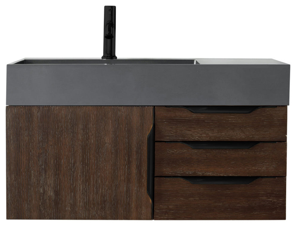 Mercer Island 36" Single Vanity Coffee Oak Black, Dusk Gray Composite