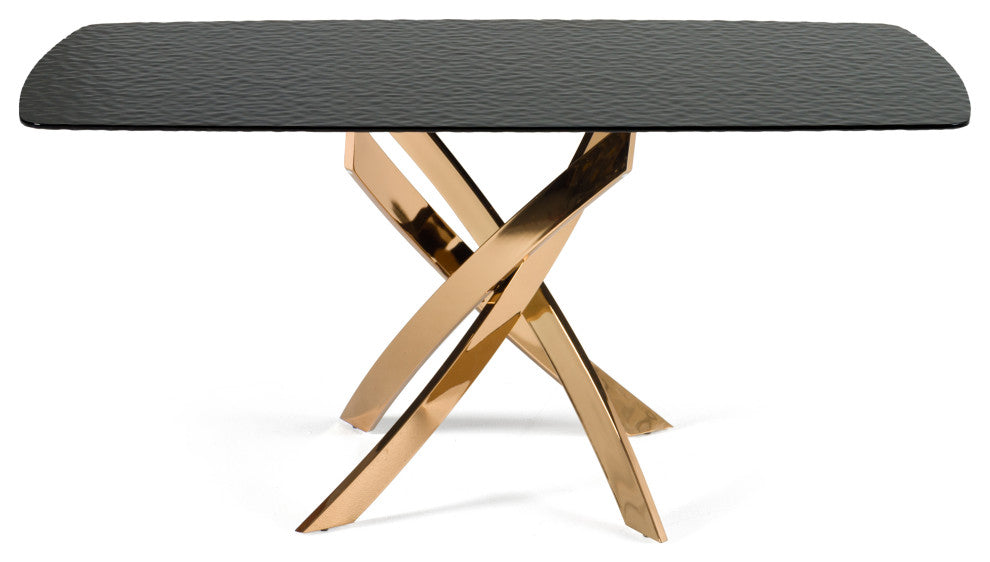 Modrest Pyrite Modern Brown Glass Rosegold Rectangular Dining Table
