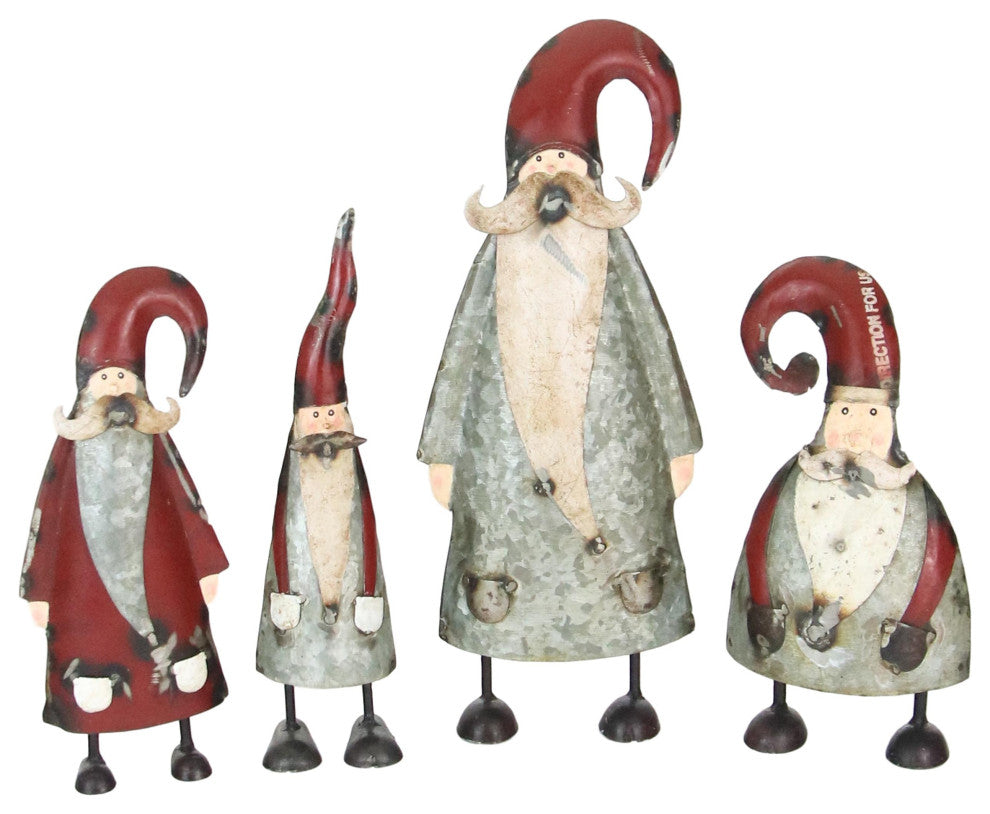 Vintage Style Reclaimed Metal Santa Claus Figurine 4-piece Set