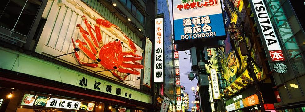 Dotonbori Signs at Night Panoramic Fabric Wall Mural