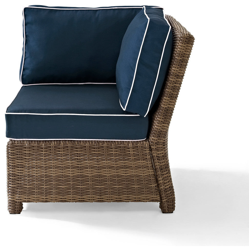 Bradenton Outdoor Wicker Sectional Corner Chair With Navy Cushions