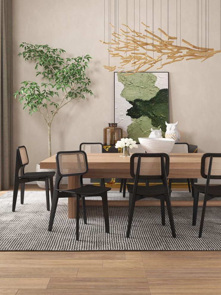 Manhattan Comfort Versailles Dining Chair, Black/Natural Cane, Set of