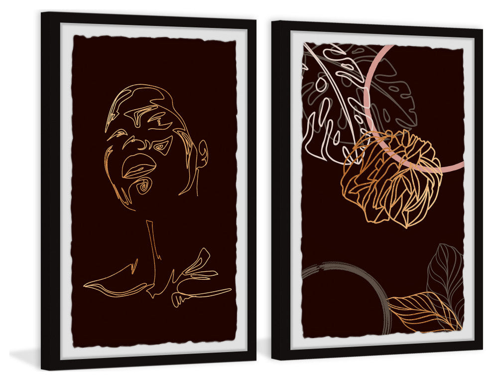 Girl and Tropical Leaves Diptych, 2-Piece Set, 12x18 Panels