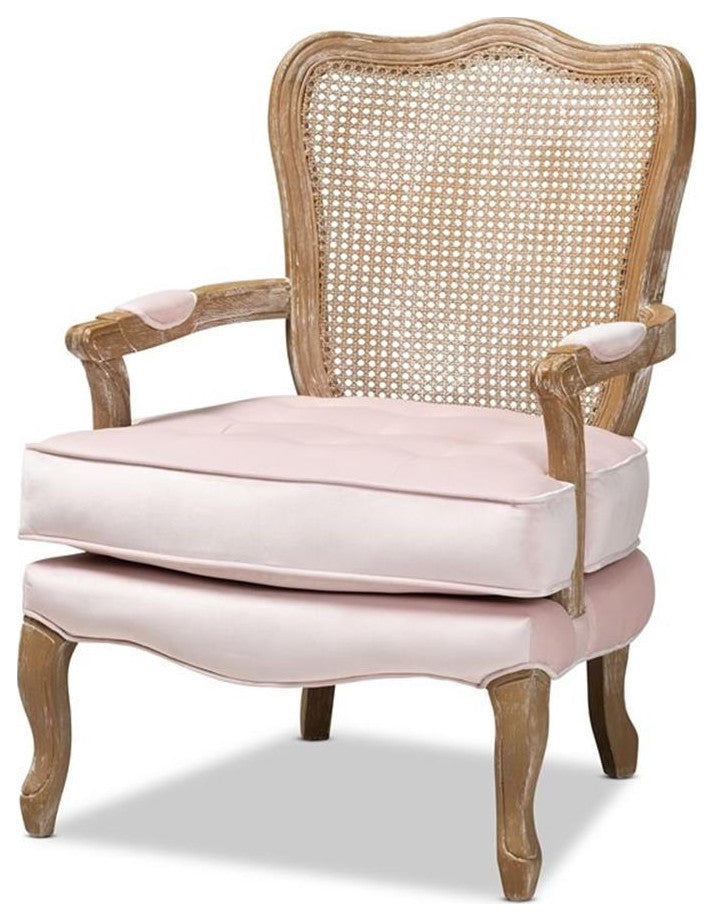 Vallea Traditional French Provincial Light Pink Velvet White-Washed Oa