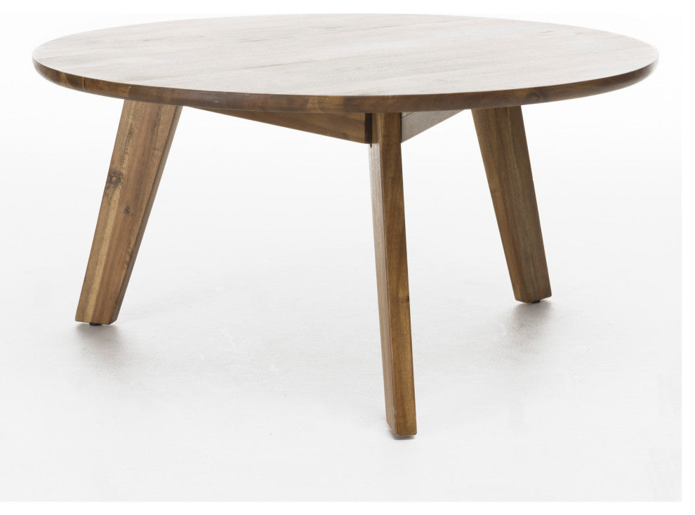 GDF Studio Canton Acacia Coffee Table, Mid-Century Modern Round Design