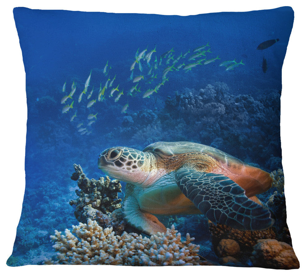 Large Sea Turtle Underwater Abstract Throw Pillow, 16"x16"