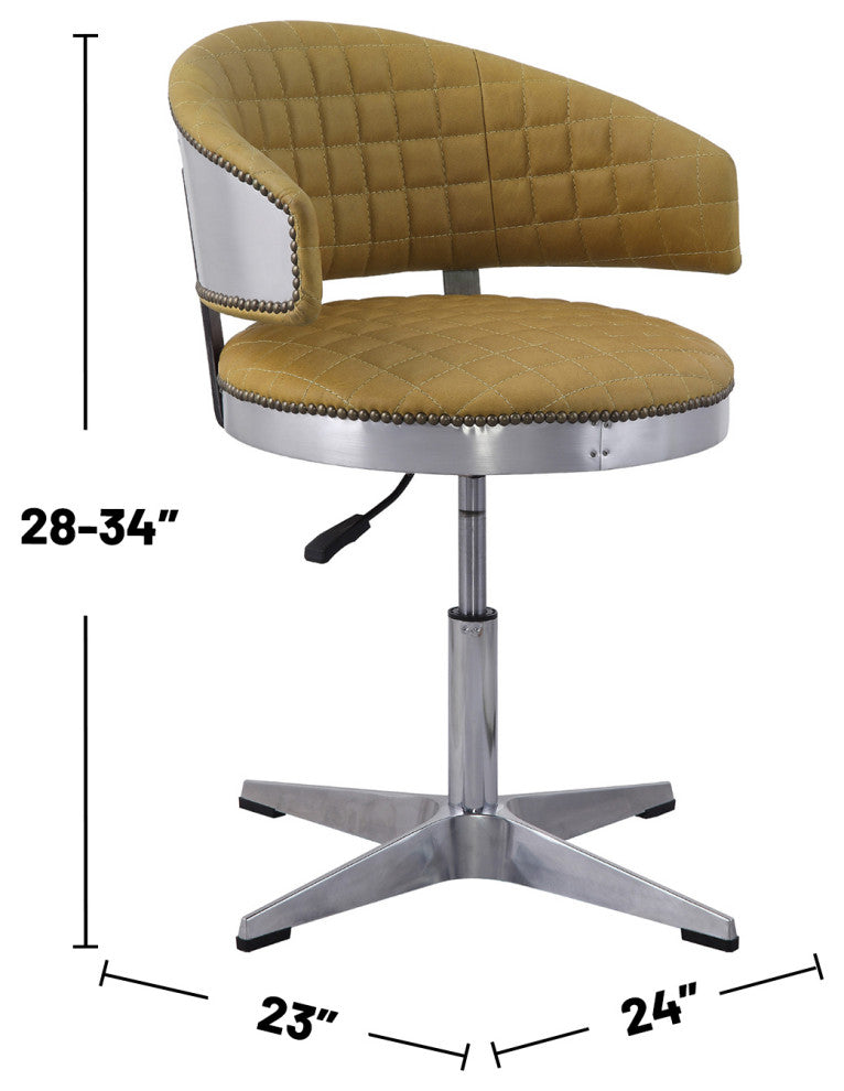 Top Grain Leather Adjustable Chair With Rivets Details, Turmeric and C