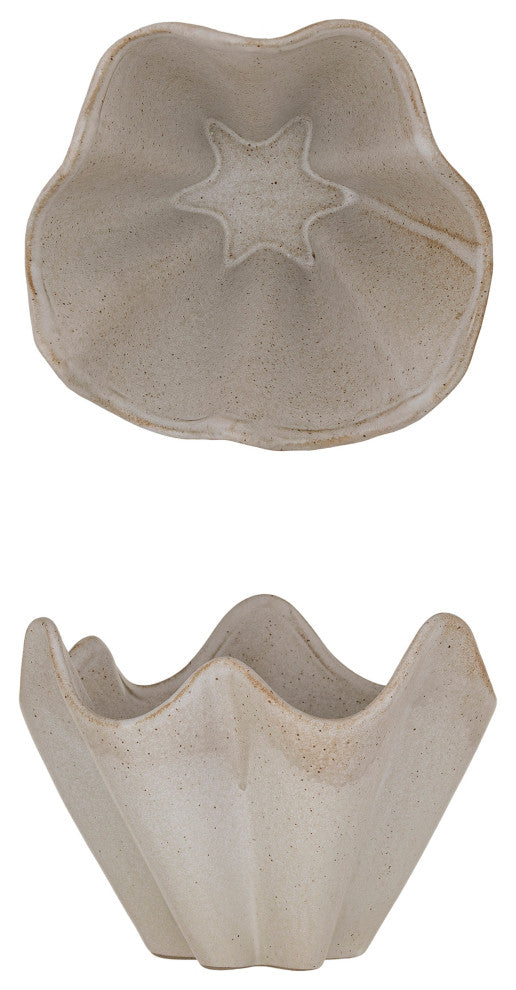 Round Stoneware Ruffled Bowl With Reactive Glaze, Cream