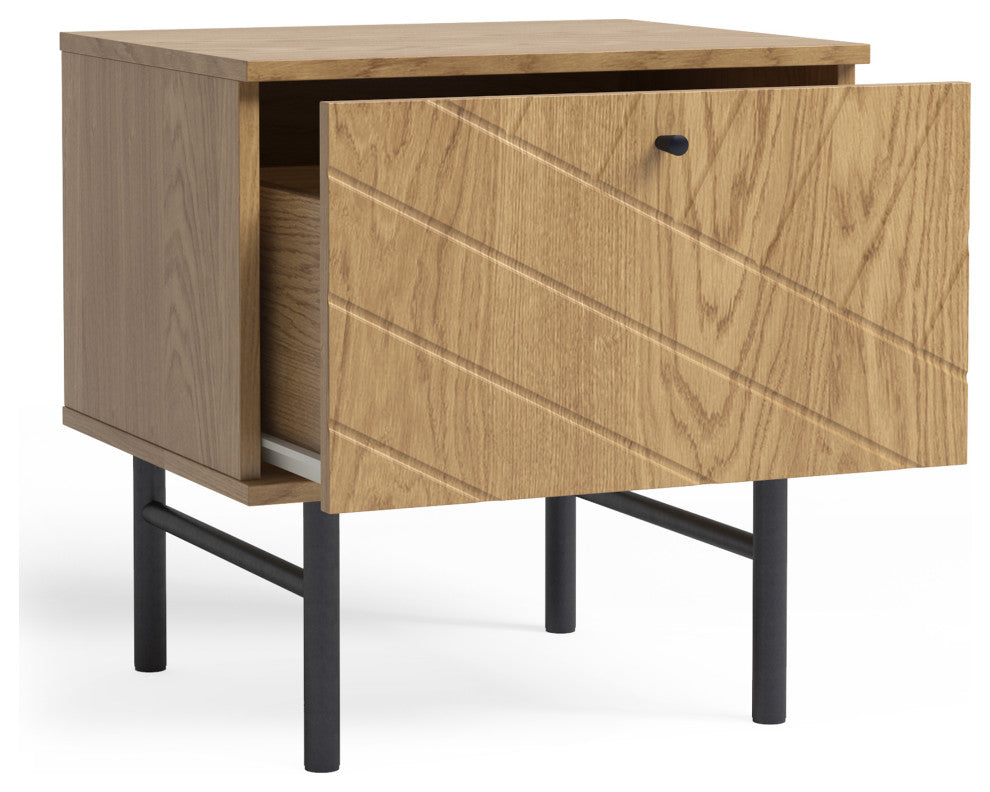 Studio London Amara Oak Effect Side Table with Drawer Steel Legs and S
