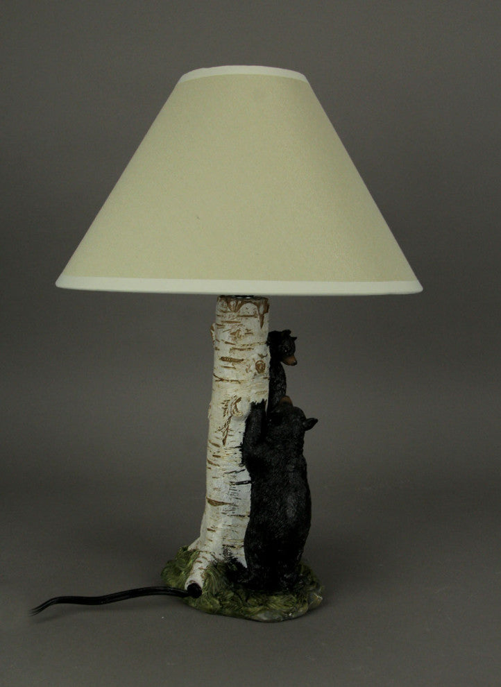Black Bear and Cub Birch Tree Table Lamp With Shade