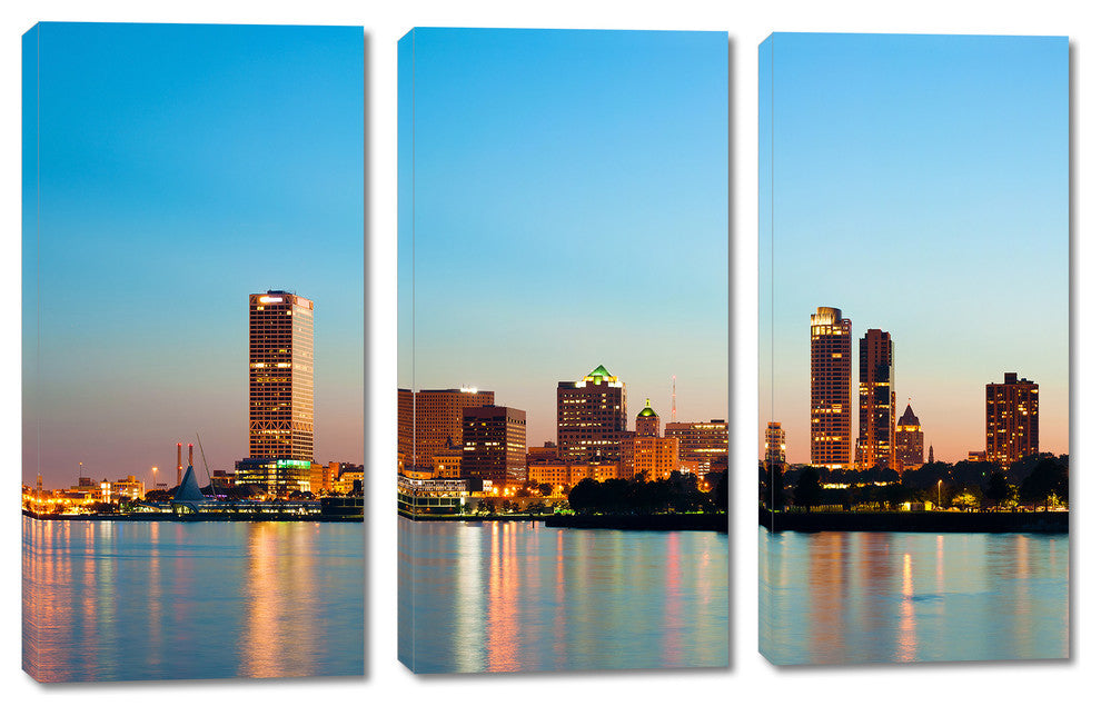 City Of Milwaukee, USA Skyline Canvas Print, 3 Panel Split, Triptych,