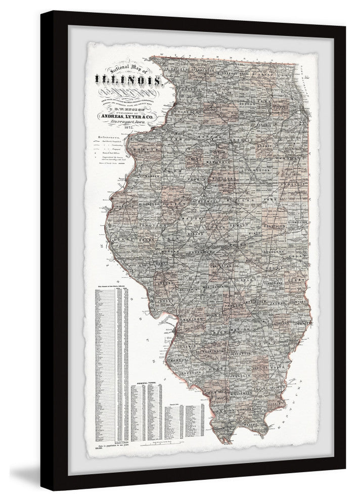 "Detailed Illinois State Map" Framed Painting Print, 12x18