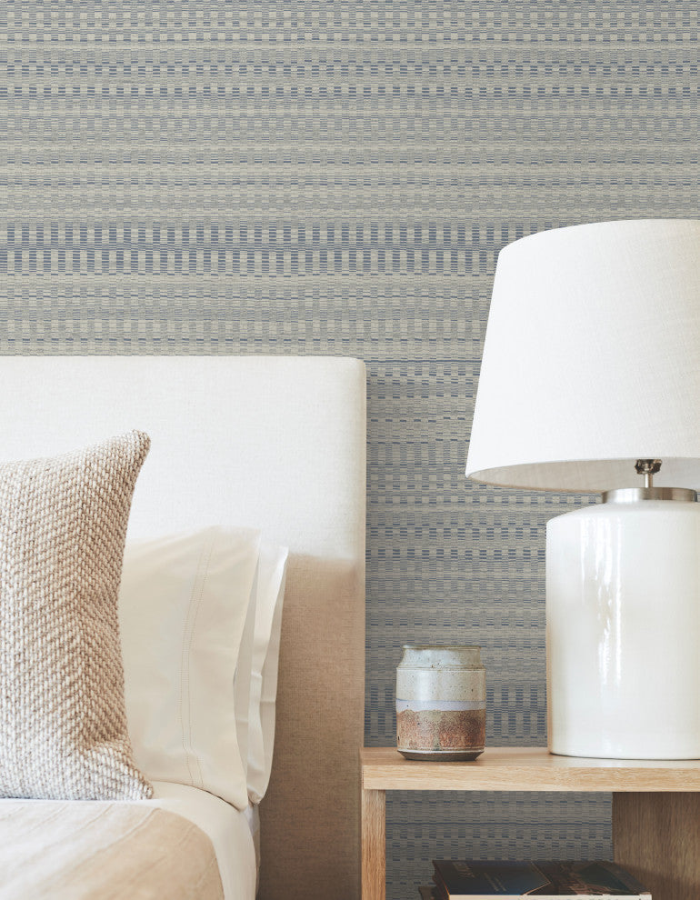 Navy Tapestry Stitch Wallpaper