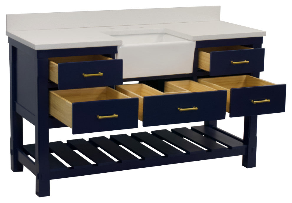 Charlotte 60" Bathroom Vanity, Royal Blue, Quartz, Single