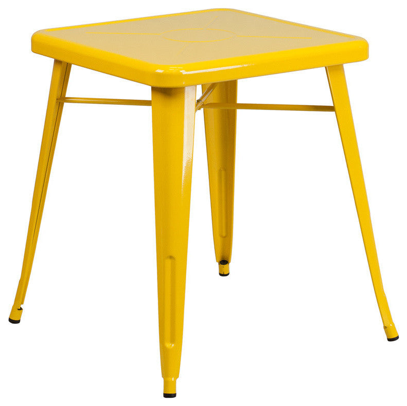 24'' Square Metal Indoor-Outdoor Table, Yellow, 27.75"x27.75"x29"