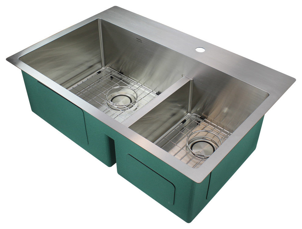 Transolid Diamond Stainless Steel 33-in Dual Mount Kitchen Sink, Stain