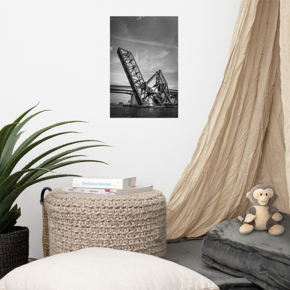 Modern Industrial Wall Decor: Train Drawbridge 2 Black & White Photo,