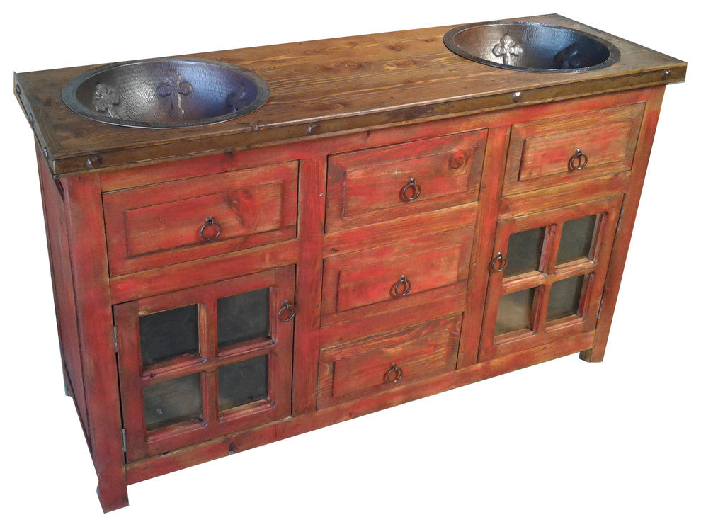 Imperial Rustic Reclaimed Wood Bathroom Vanity, 55"x20"x32", Vanity Wi