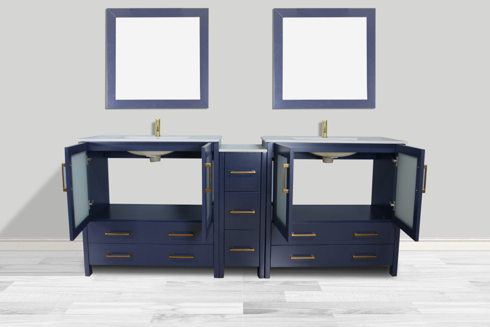 Vanity Art Vanity Set With Ceramic Top, 84", Blue