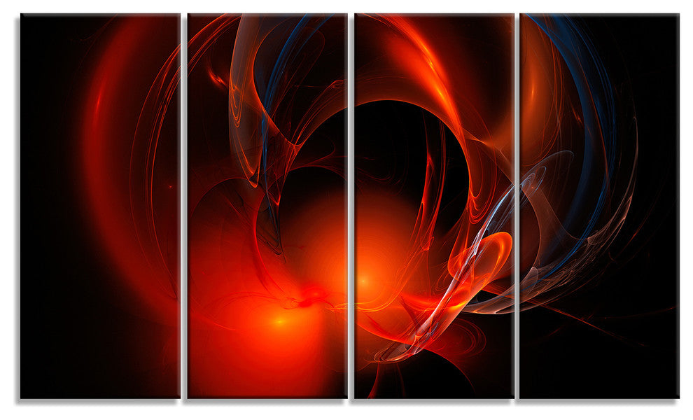Red Galactic Nebula on Black, Abstract Wall Art Canvas, 48"x28", 4 Pan
