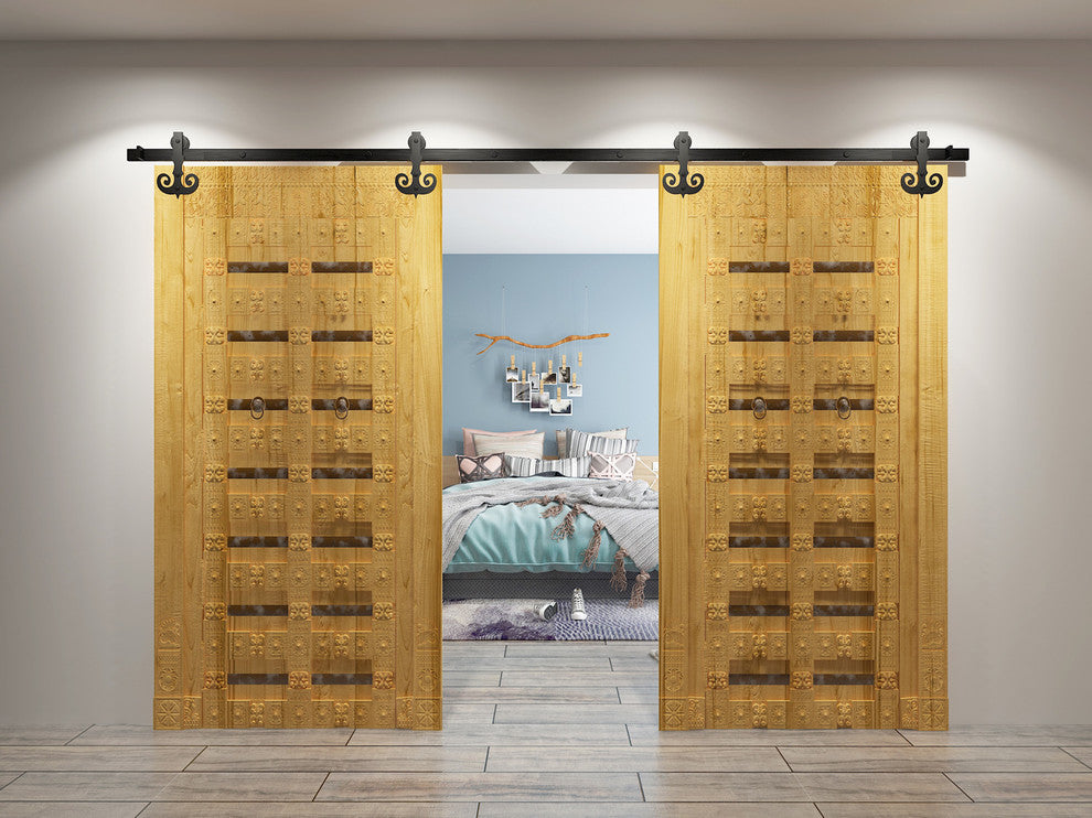 Vancleef Sliding Barn Door Hardware for Double Door, Mustache Design,