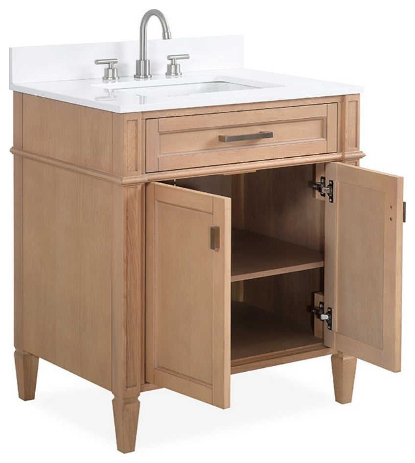 30" Durand Modern Light Oak Bathroom Sink Vanity With Stone Counter To