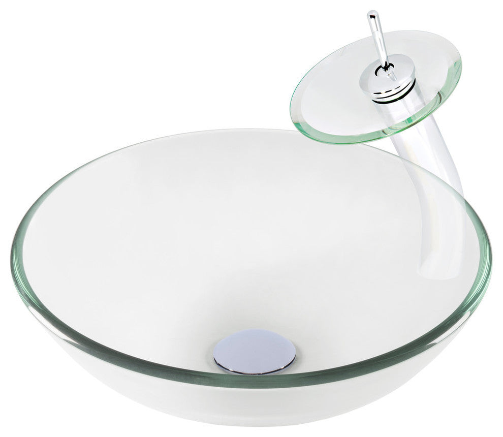 Topia Clear Glass Vessel Sink and Faucet Set, Chrome