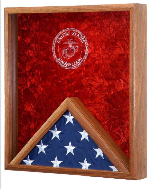 Deluxe Combination Flag and Medal Display Case, USMC Emblem