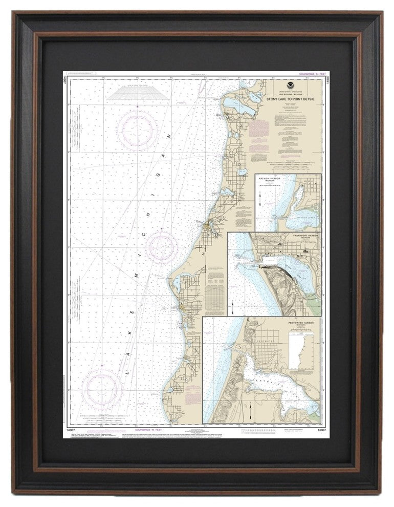 Framed Nautical Chart, Lake Michigan Stony Lake to Point Betsie, 26x36