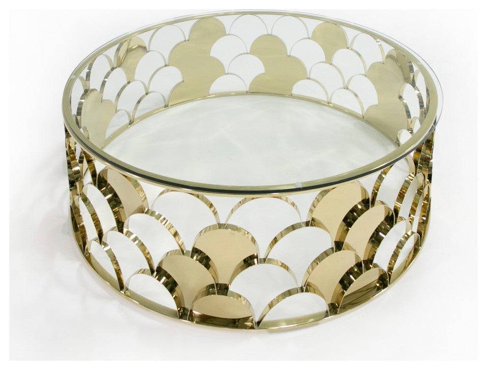 Modrest Javier Modern Glass and Gold Round Coffee Table