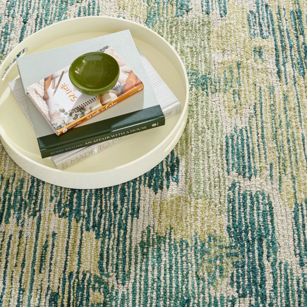 Kit Kemp x Dash & Albert Ladycross Green Hand Hooked Wool Rug, Green,